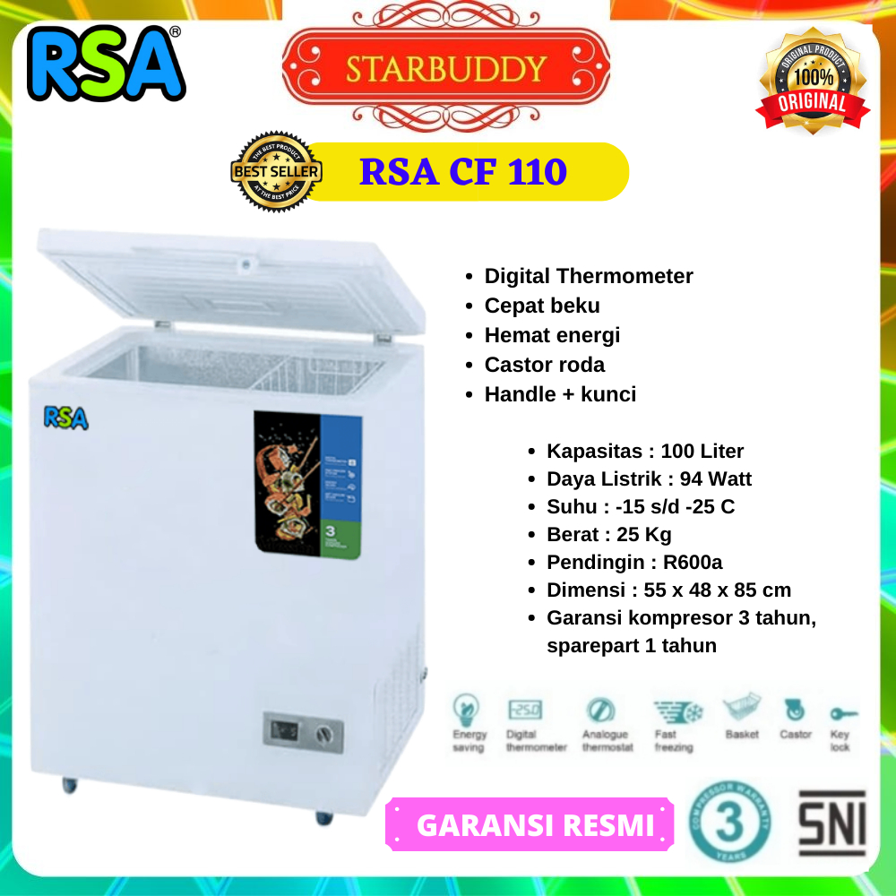 Jual CHEST FREEZER RSA CF110 , CF 110 FREEZER BOX KAPASITAS 100 LITER ...