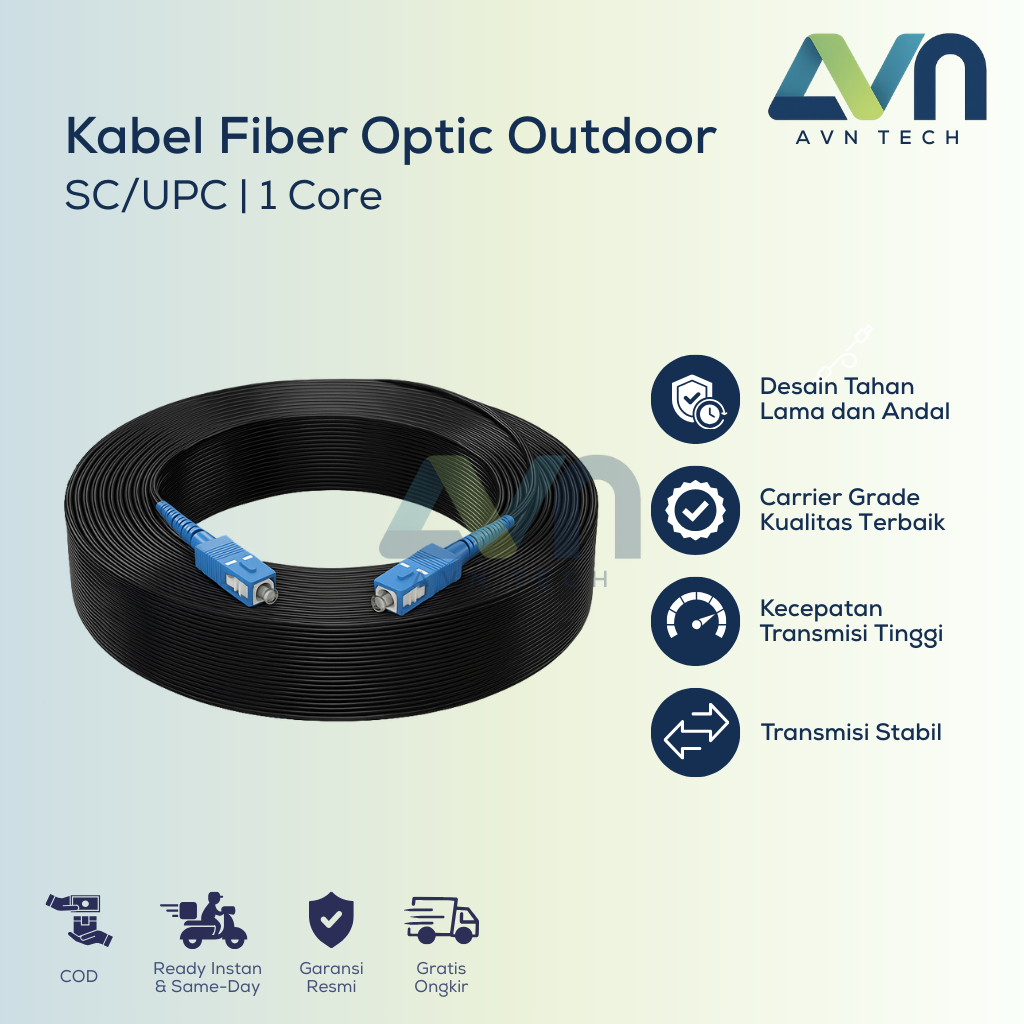 Jual AVN Tech Kabel Fiber Optic (FO) 1 Core Outdoor Precon SC UPC Singlemode FTTH 250 Meter ...