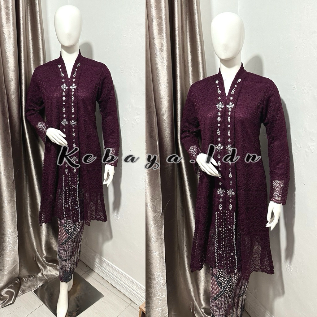 Jual Set Kebaya Brokat Burgundy Payet Asyila - Atasan Kebaya - Kebaya Wisuda - Kebaya Modern ...