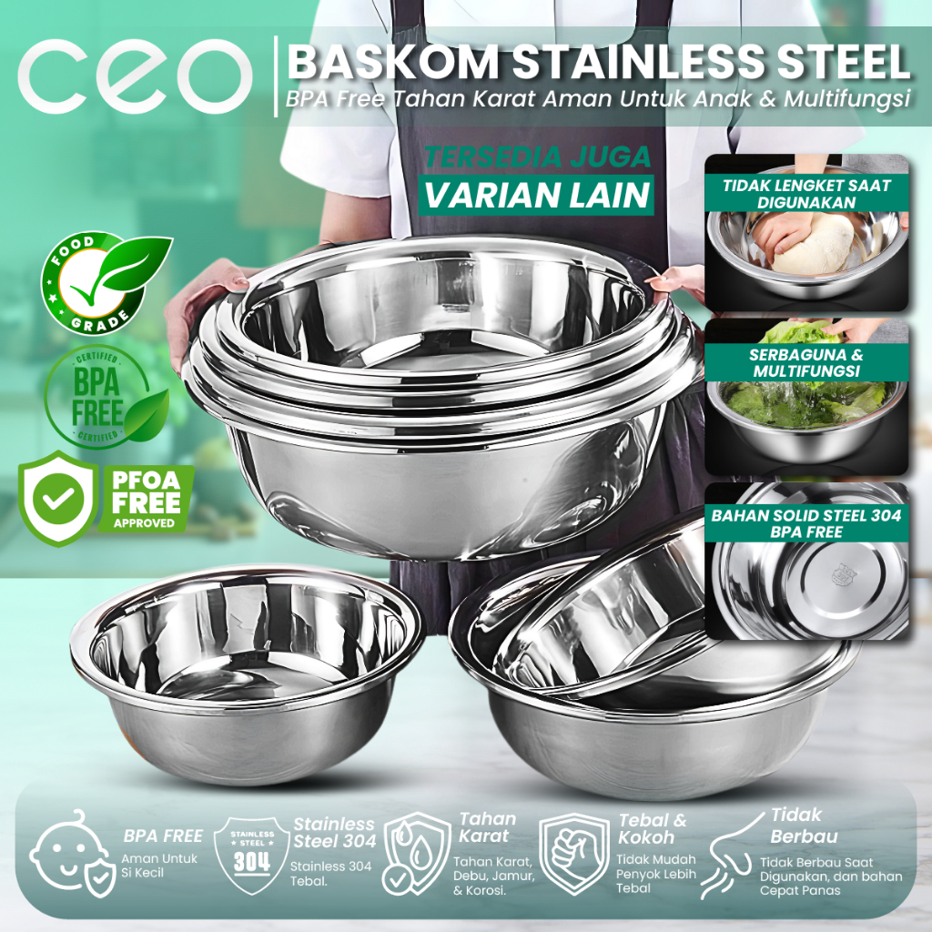 Jual CEO Baskom Tebal Jumbo Stainless Steel Wadah Makan Tempat Cuci ...