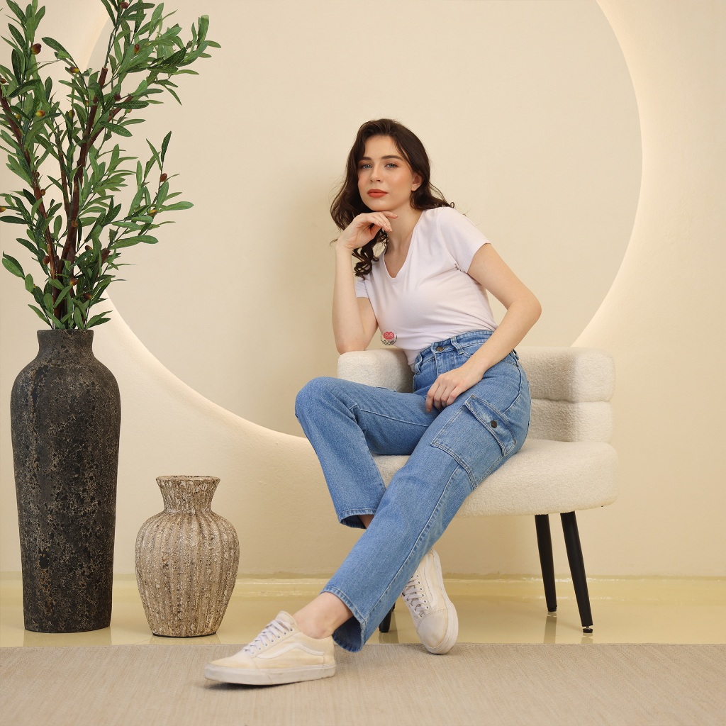 Jual Nuber Straight Reguler Fit High Waist Celana Panjang Jeans Cargo ...