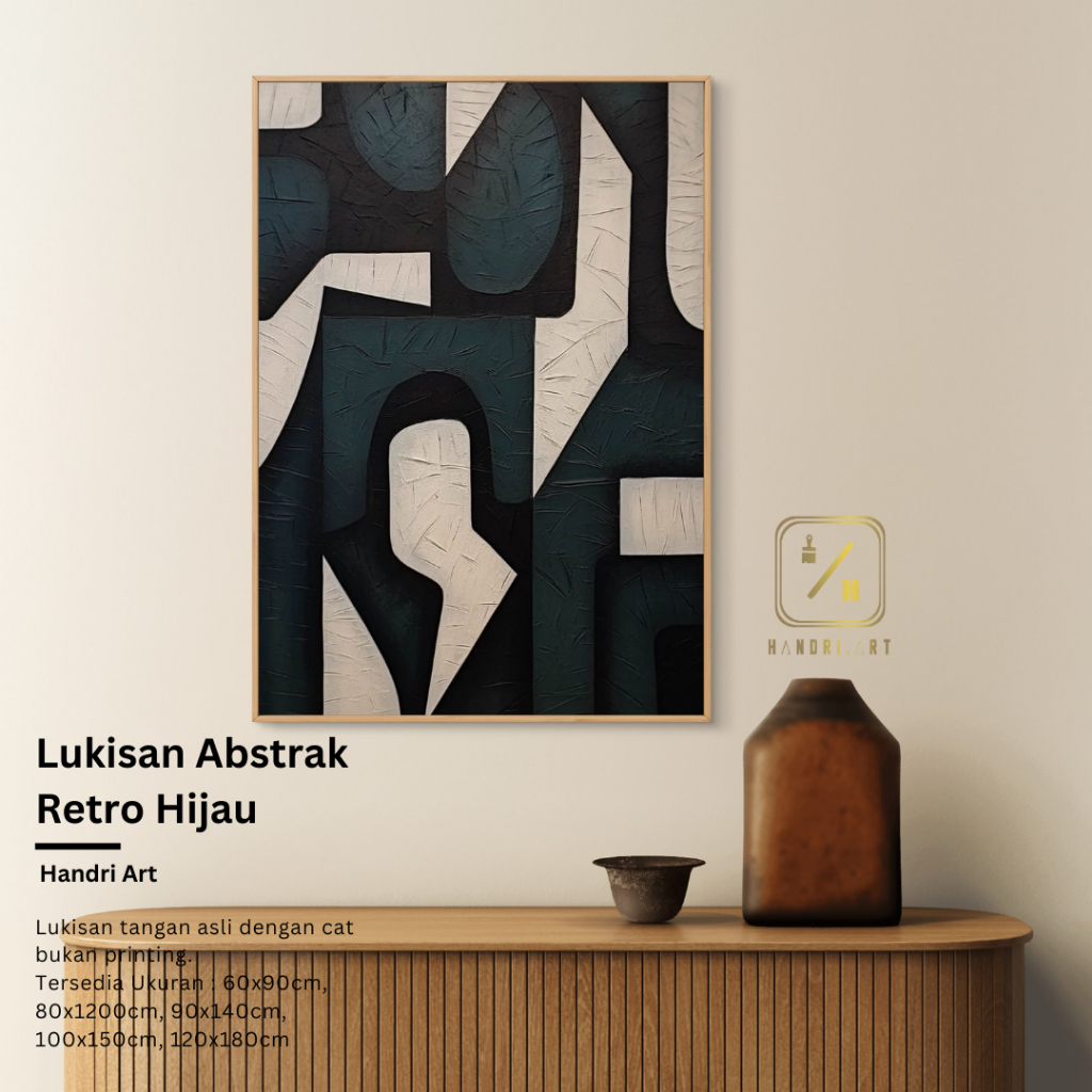 Jual HandriArt | Lukisan Retro Hijau Modern Minimalis Abstrak | Lukisan ...