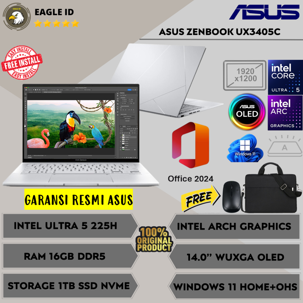 Jual Laptop Asus ZenBook UX3405C Intel Ultra 5 225H Ram 16GB DDR5 1TB ...