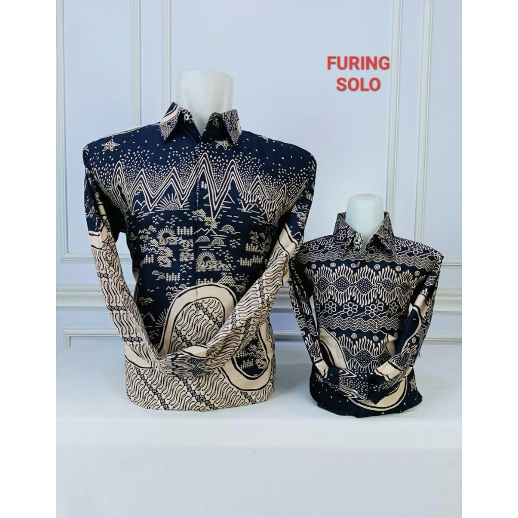 Jual Batik biru navi gelap lengan panjang pakai furing couple ayah dan ...