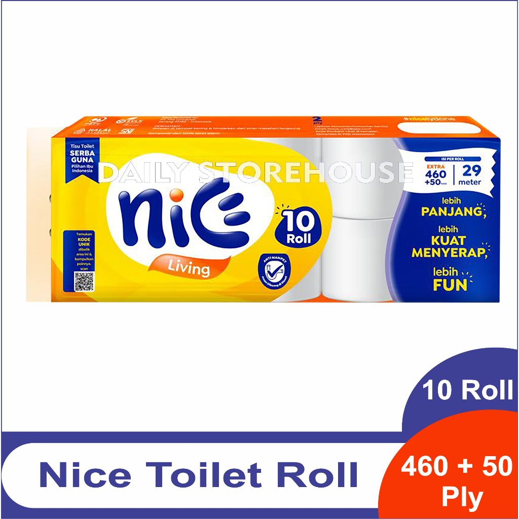 Jual 1 Dus Nice Living Toilet Core Emboss 10 Roll 460+50 Helai Tisu ...
