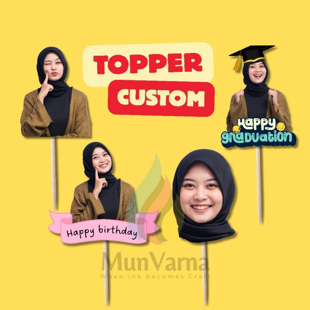 Jual Topper Custom Foto + Stik | Hiasan Kue, Wisuda, Wedding, Ulang ...