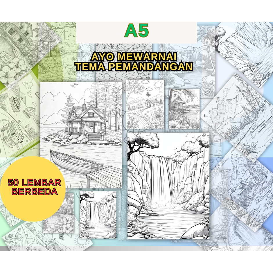 Jual Tema Pemandangan Kertas Drawing Coloring Ukuran a5 Anak Mewarnai ...