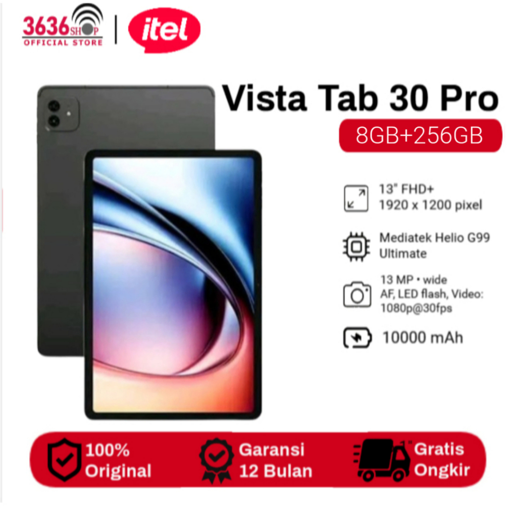 Jual iTel Vista Tab 30 Pro 8GB+256GB - Super Tipis 7mm Layar Besar 13 ...