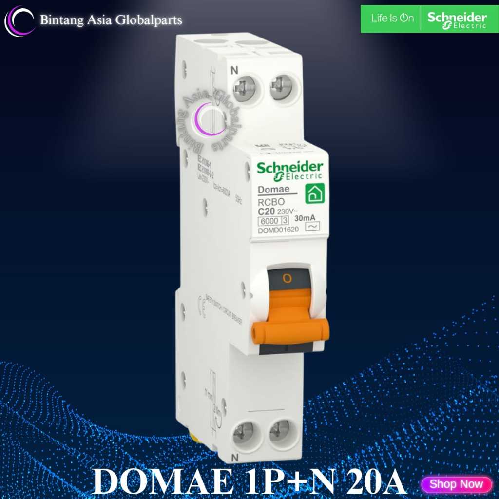 Jual RCBO 1P+N 20a 30mA DOMD01620 Original / RCBO Slim Domae 1 Phase 20 ...