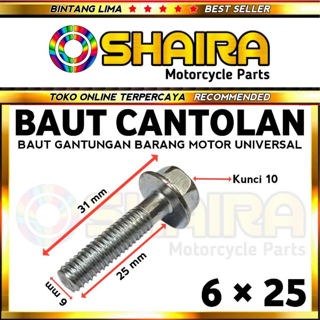Jual BAUT CANTOLAN BARANG MOTOR / BAUT GANTUNGAN MOTOR 6 X 25 UNIVERSAL ...
