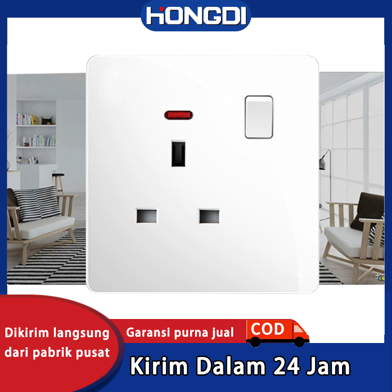 Jual HONGDI Steker AC Colokan AC 3 pin 1 Gang 13A w/ Saklar dan ...