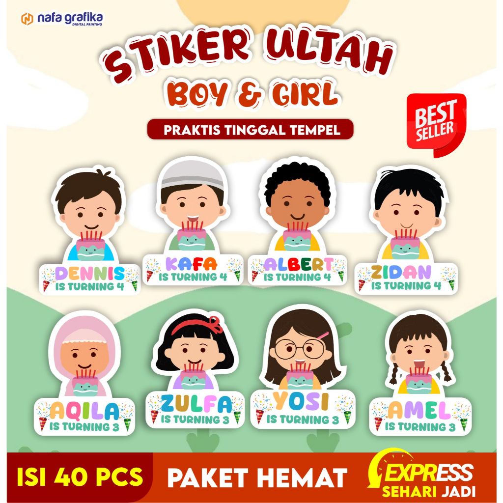 Jual (isi 40pcs) Stiker Ulang Tahun Sticker Ultah Anak Karakter Lucu ...