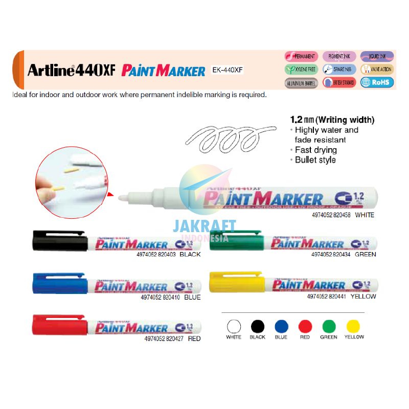 Jual (1 Pcs) Spidol Cat Permanen ARTLINE EK-440XF Warna Putih White ...