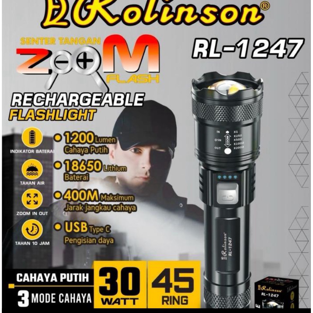 Jual SENTER LED ZOOM ROLINSON FUNCTION USB LIGHT | Shopee Indonesia