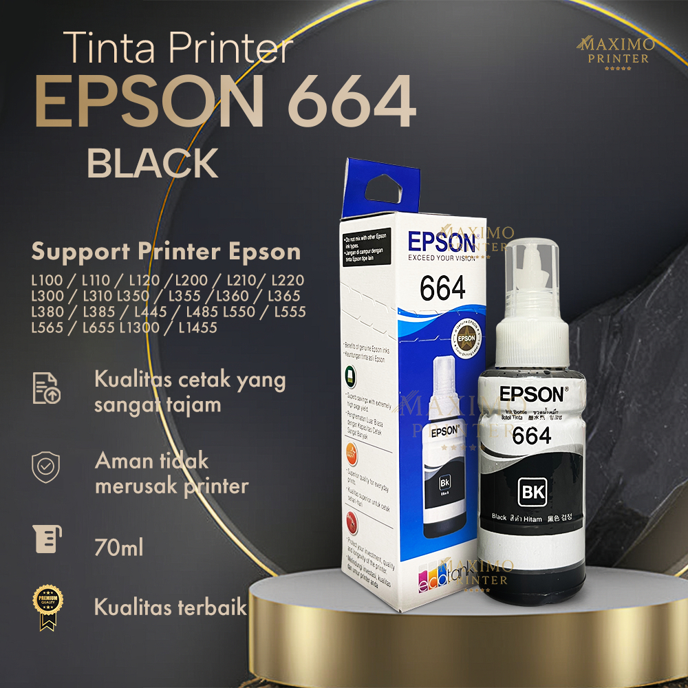 Jual Tinta Epson 664 Original Black For printer L100 L110 L120 L200 L210 L300 L310 L350 L355 ...