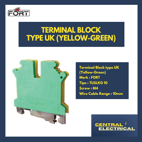 Jual FORT Terminal Block Type UK (Yellow-Green), M4 10mm merk FORT tipe ...