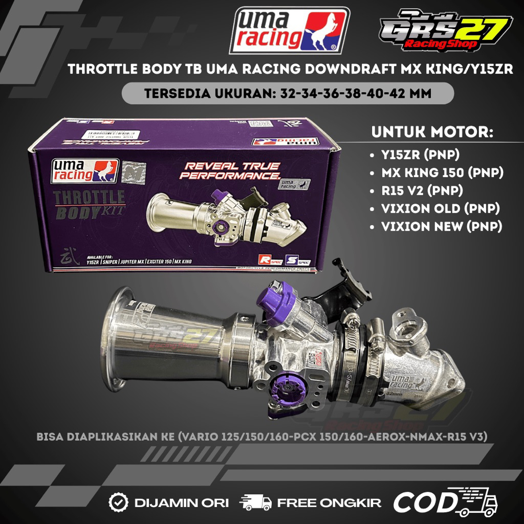 Jual THROTTLE BODY KIT UMA RACING TB DOWNDRAFT UMA MX KING 150 Y15ZR ...