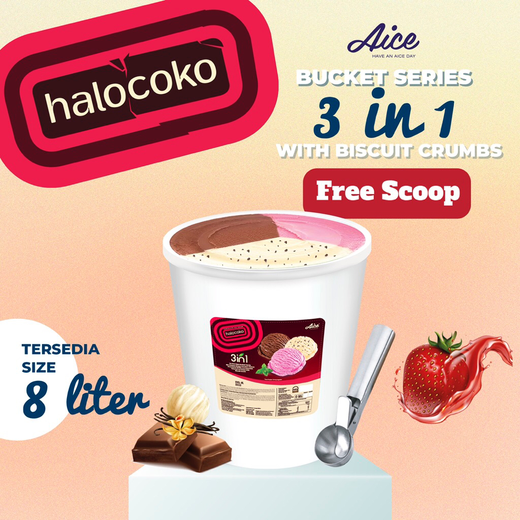 Jual Aice Halocoko 3in1 free scoop 3 rasa neapolitan 8L dan 5L dessert ...