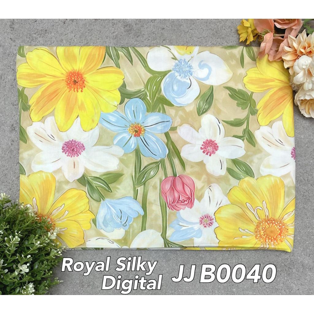 Jual Kain Royal Silky Digital JJ B0040 Motif Bunga (per 0.5Meter) Kain ...
