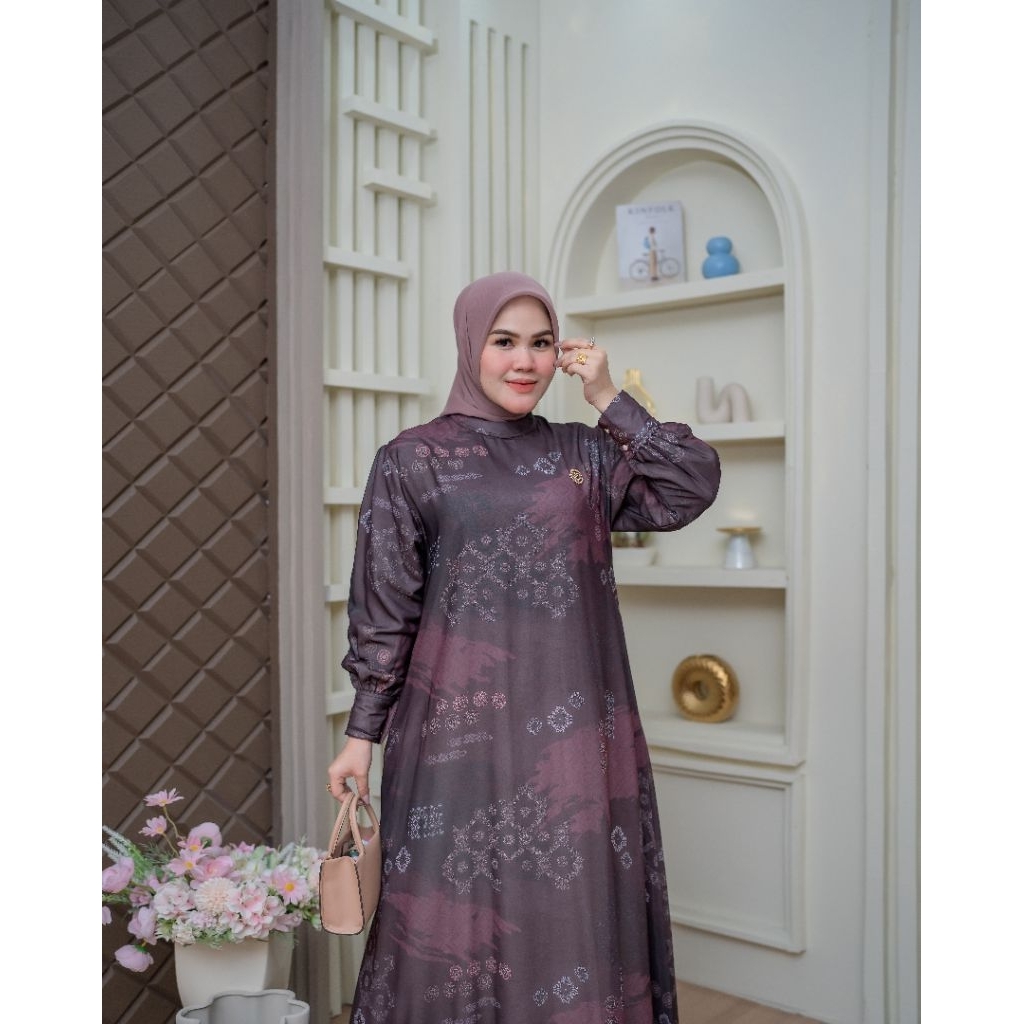 Jual Sanlia-Gamis Shiffon Cherry Motif Abstrak Printing Desain Original ...