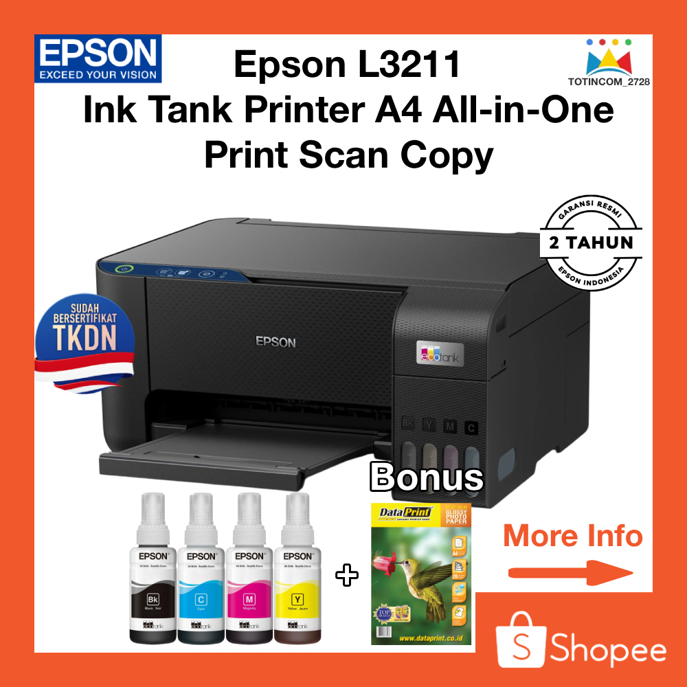 Jual Printer Epson L3211 A4 Print Scan Copy Garansi Epson 2 Tahun | Shopee Indonesia
