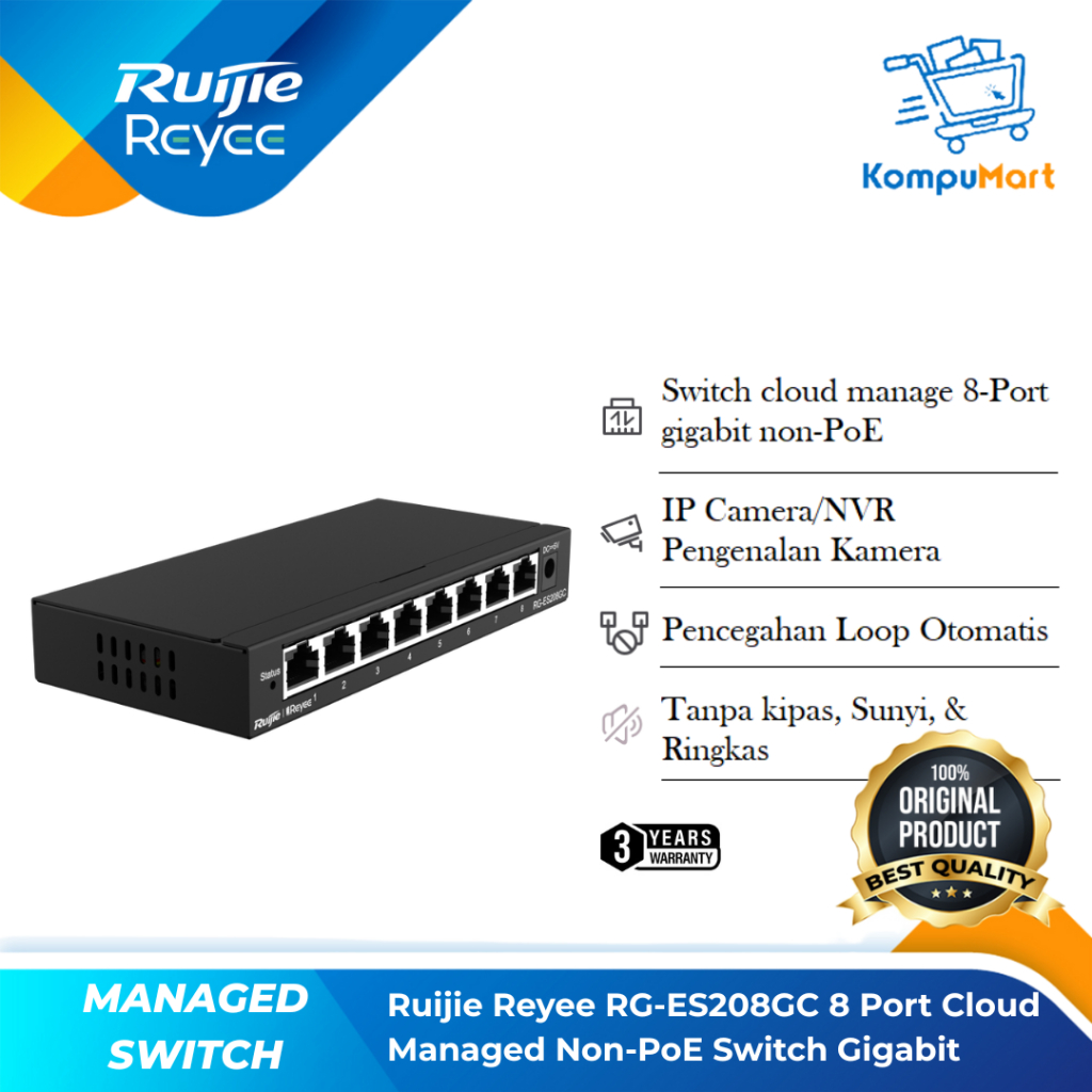 Jual Ruijie Reyee RG-ES208GC 8 Port Cloud Managed Non-PoE Switch ...