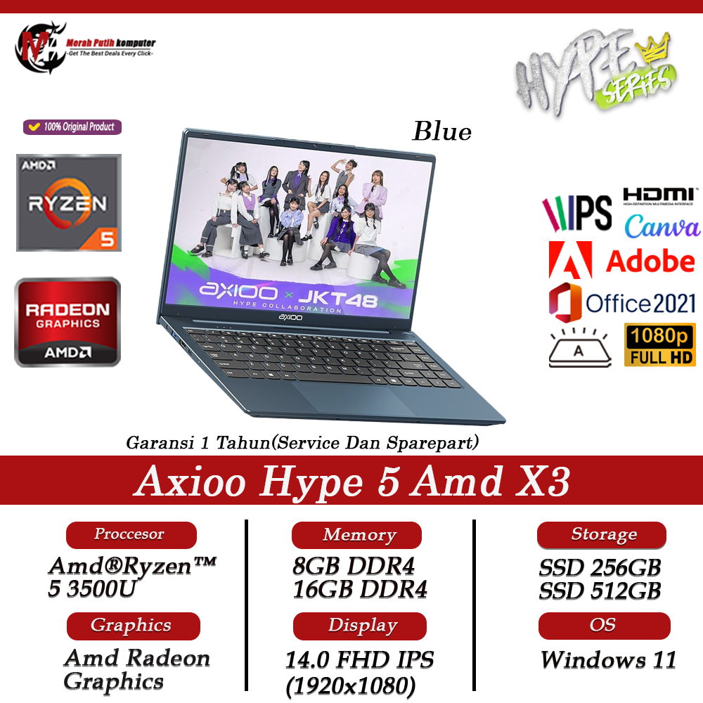 Jual Laptop JKT48 Axioo Hype 5 Amd X3 Ryzen 5 3500U 16GB 512GB Ssd 14.0 ...