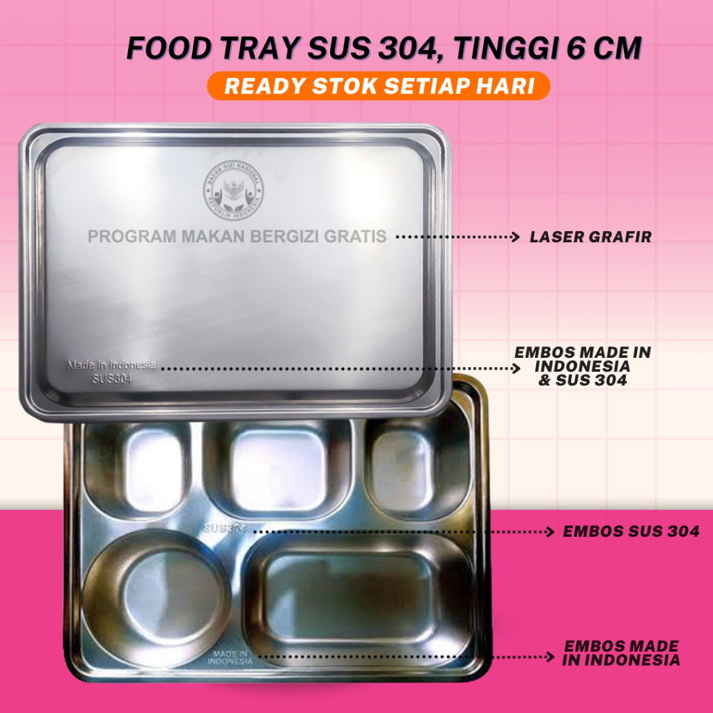Jual Food tray Stainless Steel Sus 304 5 sekat 6 cm, Ompreng BGN Tempat ...