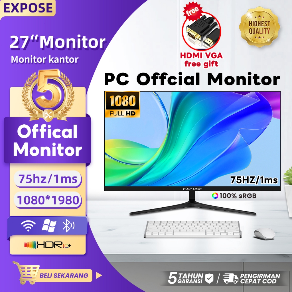 Jual Monitor PC 19/22/24/27 Inch Gaming IPS HDMI VGA Monitor/CCTV ...
