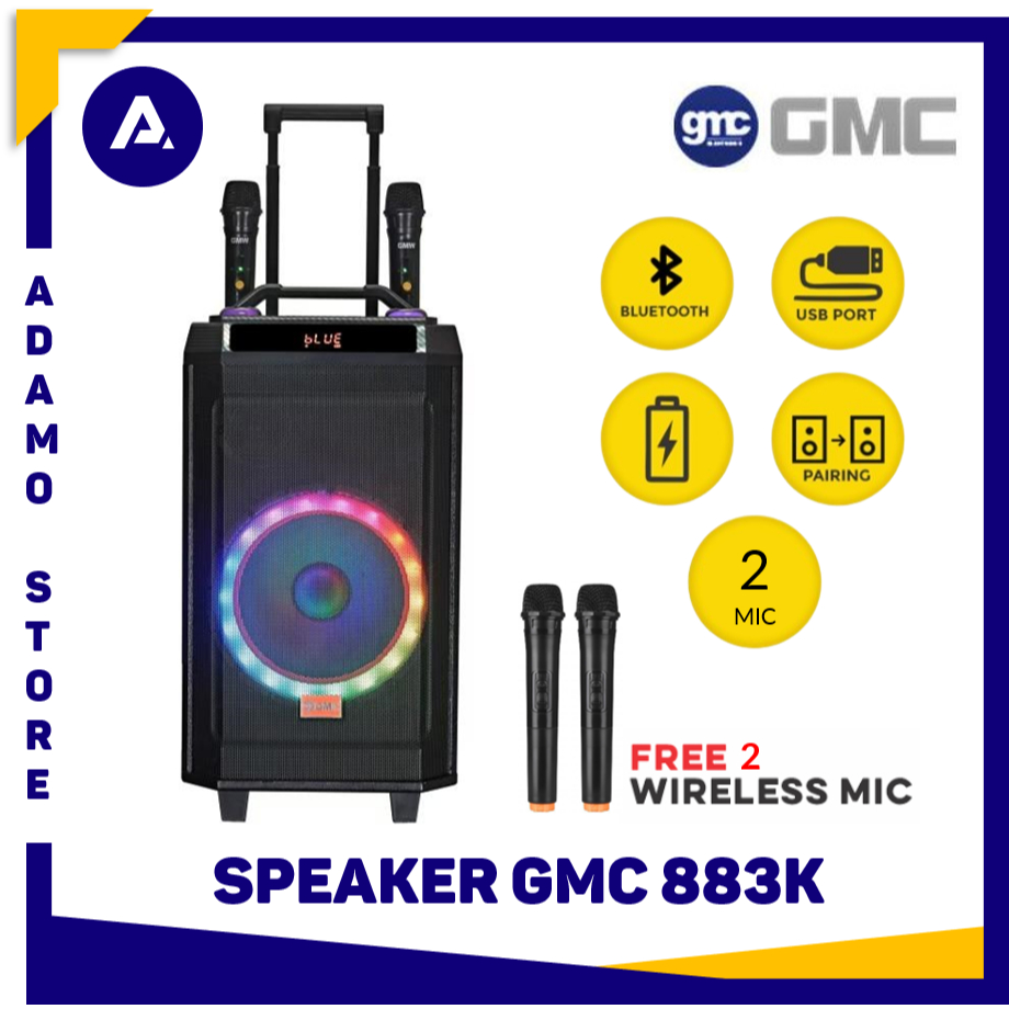 Jual Speaker GMC 883K Bluetooth Karaoke Portable Speaker 10 inch Free 2 ...