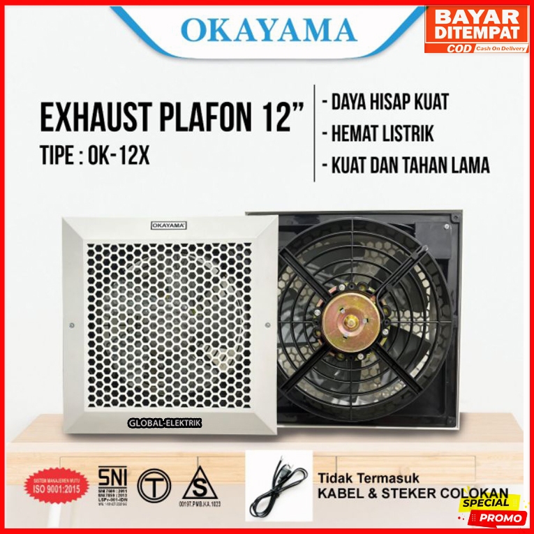 Jual OKAYAMA 12 inch Kipas Angin Exhaust Fan Hexos Plafon OOK12X ...