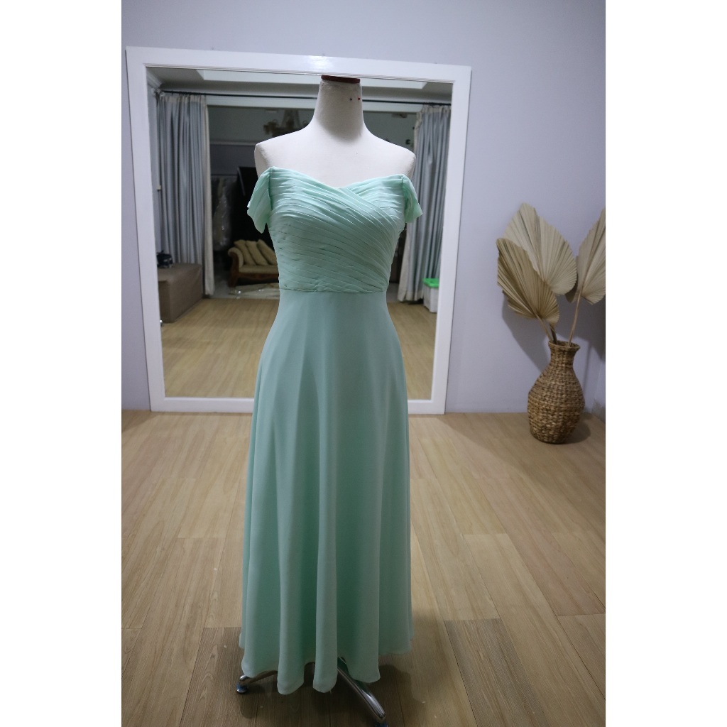 Jual gaun pesta sifon sabrina hijau tosca mint preloved | Shopee Indonesia