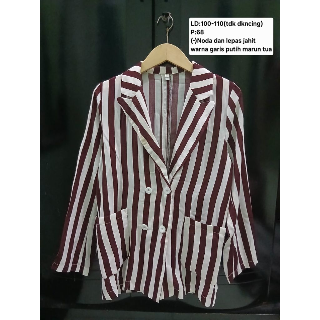 Jual (COD)outer Blazer kerja lengan panjang motif garis-garis warna ...