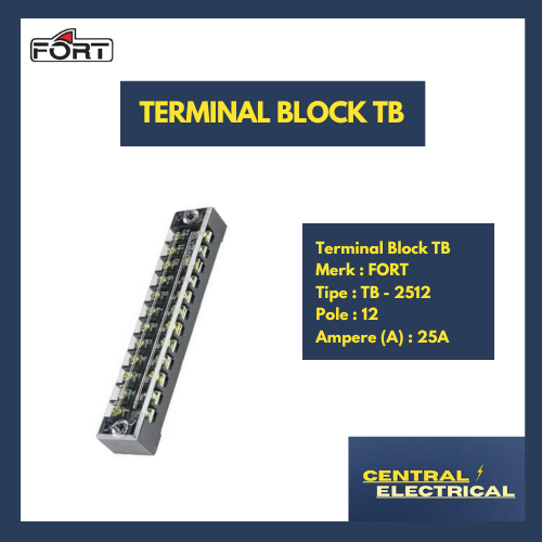 Jual FORT Terminal Block TB 12 Pole, 25A merk Fort tipe TB - 2512 ...