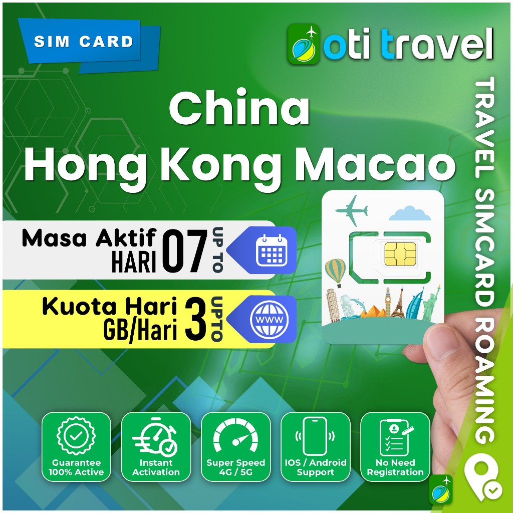 Jual Travel Simcard OTI TRAVEL China Hong Kong Macao Limit Hari Mini ...