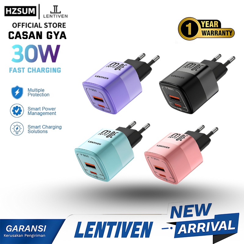 Jual HZSUM LENTIVEN Adaptor Charger 30W Fast Charging USB Type C Kepala ...
