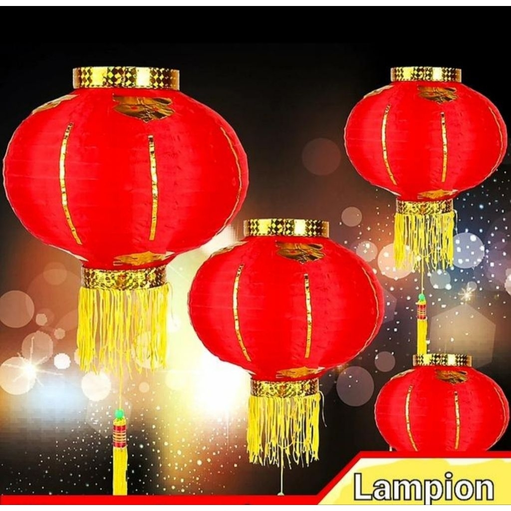 Jual 2Pcs Lampion Imlek Bahan Kain Motif Emas Kongsi Lampion Dekorasi ...