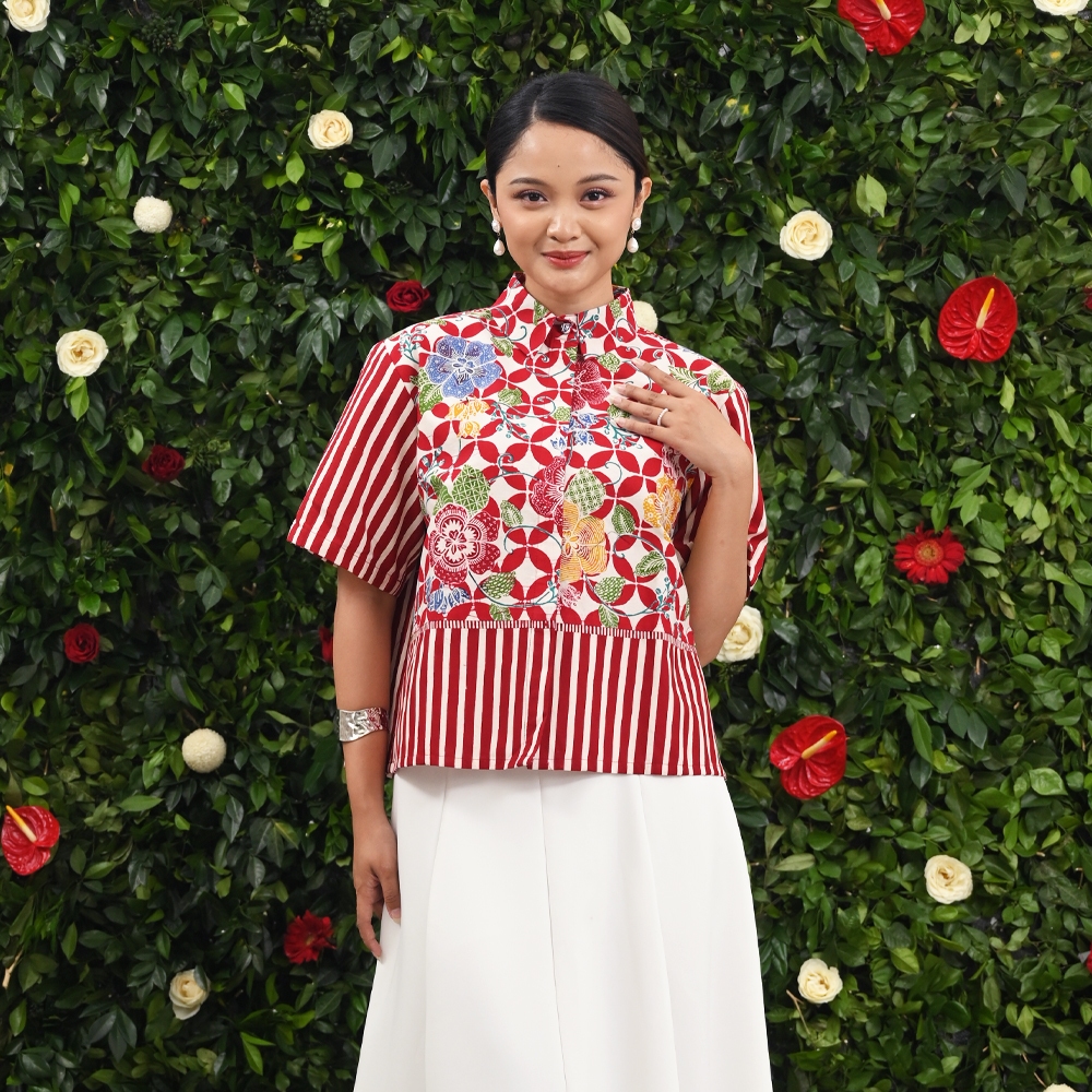 Jual NONA RARA - Misty Encim Merah Putih T4506, Baju kerja batik blouse ...