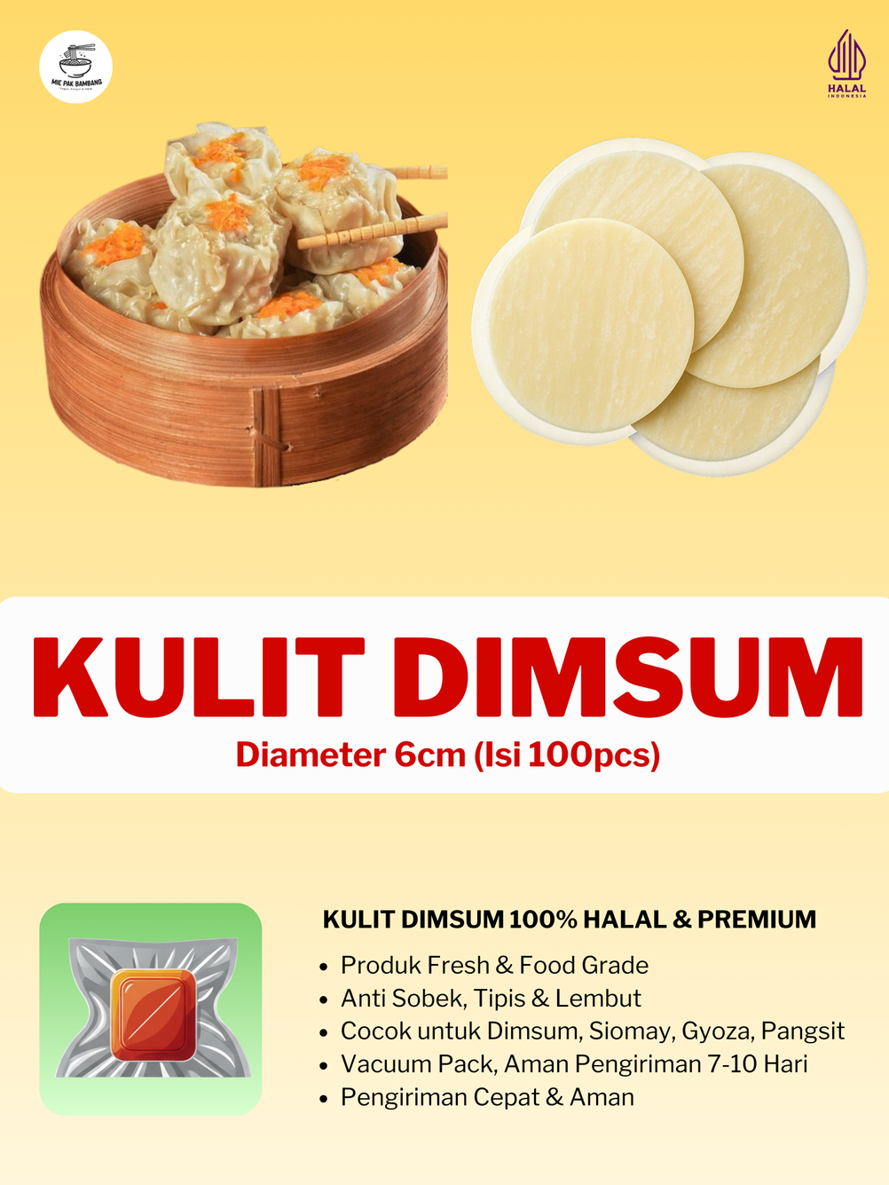 Jual Kulit Dimsum 100% Halal 6cm isi 100pcs - Kulit Pangsit Rebus ...