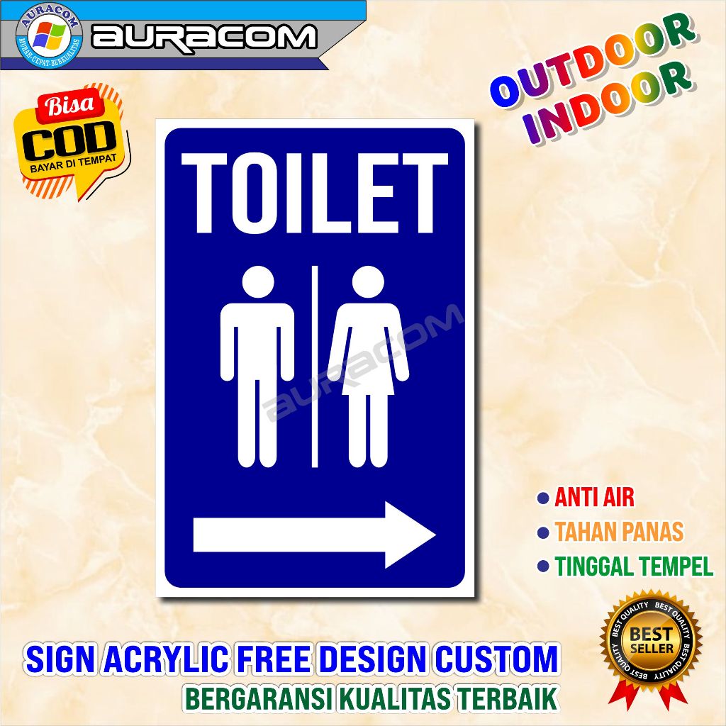 Jual Papan Sign Toilet Panah Kanan Blue Color Acrylic Sign Penunjuk ...