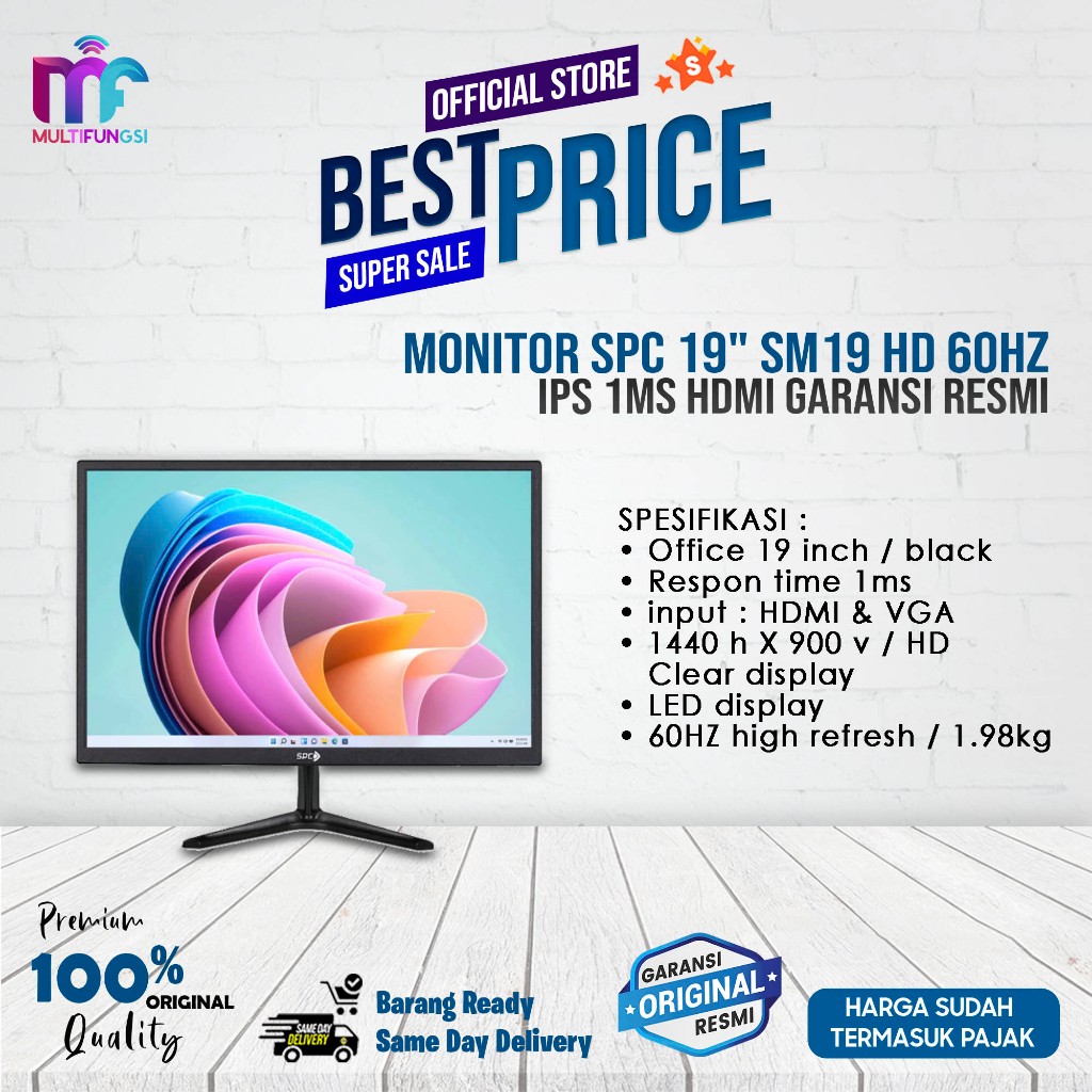 Jual Monitor SPC 19" SM19 HD 60Hz IPS 1ms HDMI Garansi Resmi | Shopee ...
