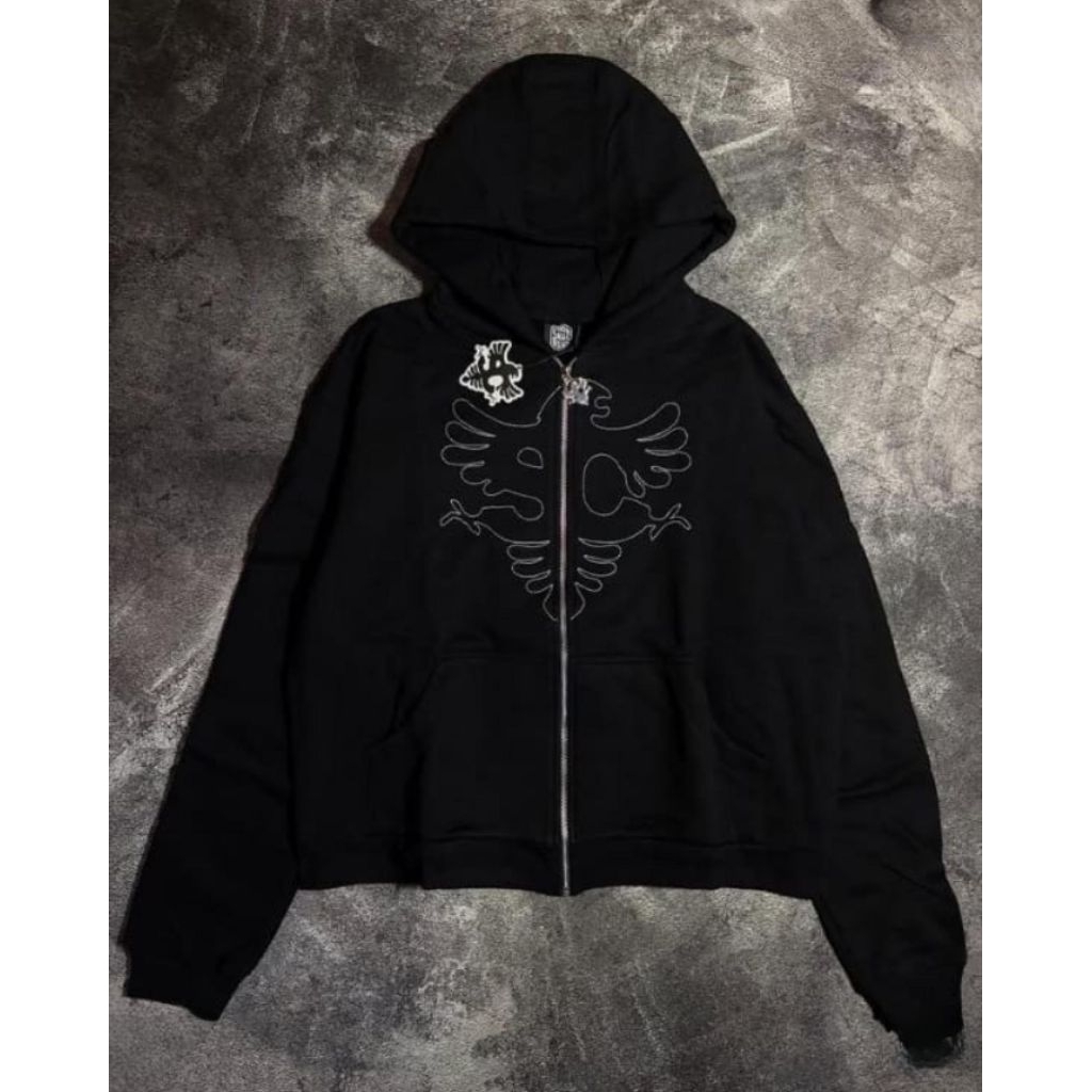 Jual SWEATER HOODIE BOXY SNSB X CHALLE ZIP HD BLACK RESLETING OVERSIZE ...