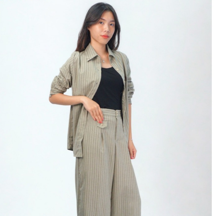 Jual SEALA | One Set Kemeja Salur Lengan Panjang Bahan Twill Brush ...