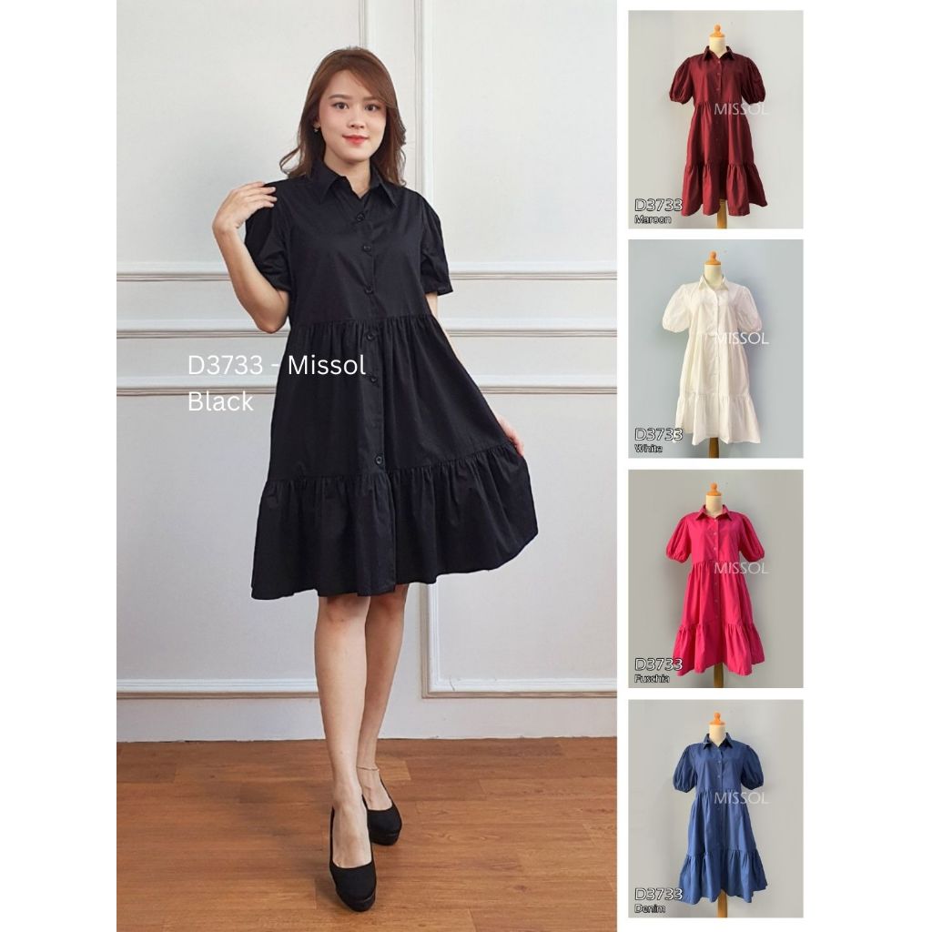 Jual D3733 dress katun poplin premium lengan balon 3733 | Shopee Indonesia