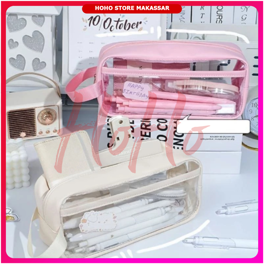 Jual Tempat Pensil Transparan Besar Kotak Penyimpanan Kosmetik Pouch ...