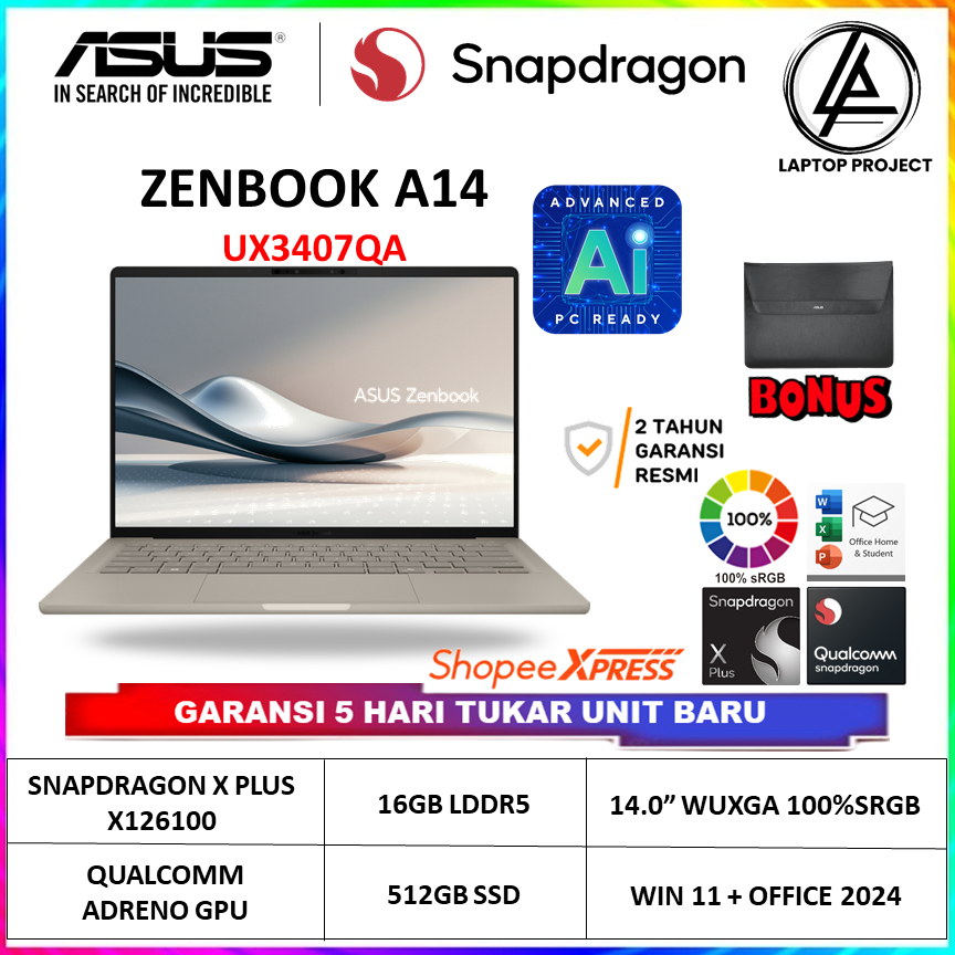 Jual Asus Zenbook A14 UX3407QA Snapdragon X X1 26 100 16GB SSD 512GB 14 ...