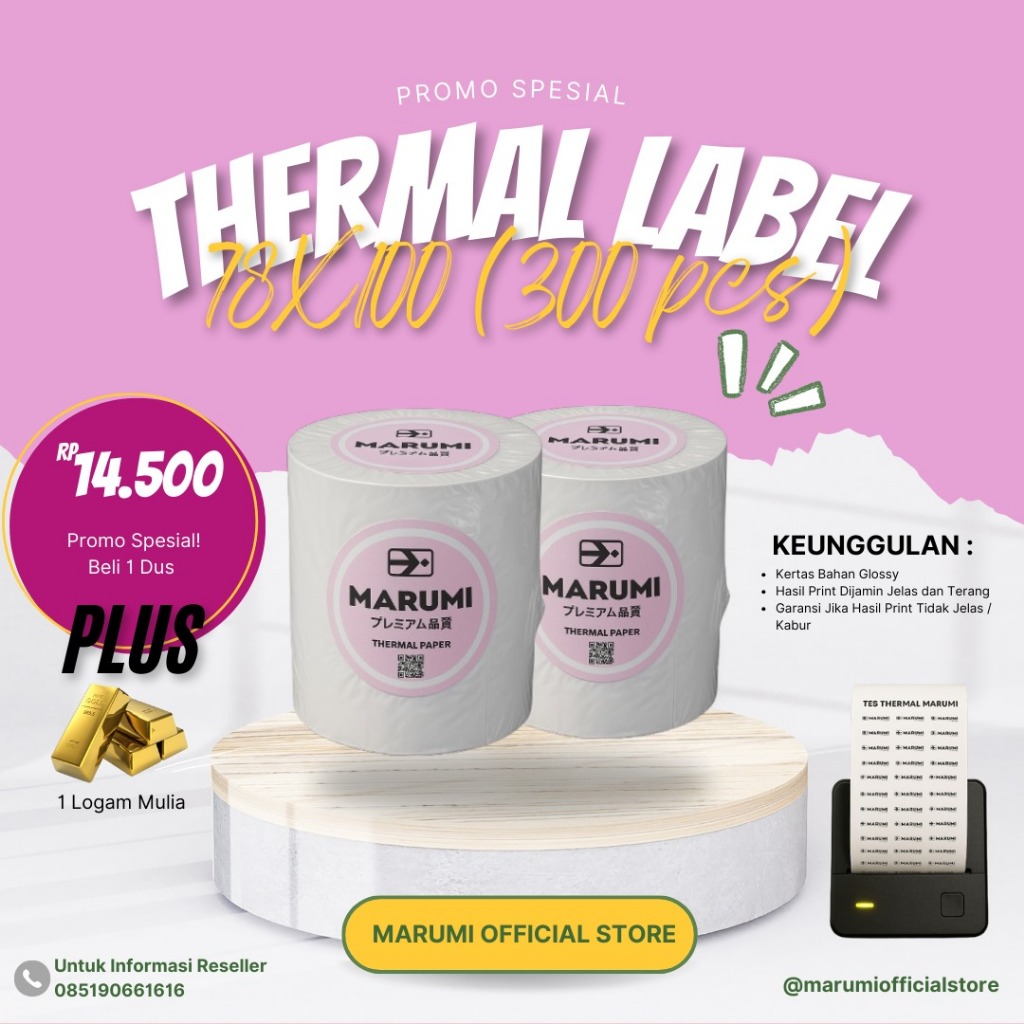 Jual MARUMI Kertas Sticker Label Thermal Resi 78x100 mm | Isi 300 ...