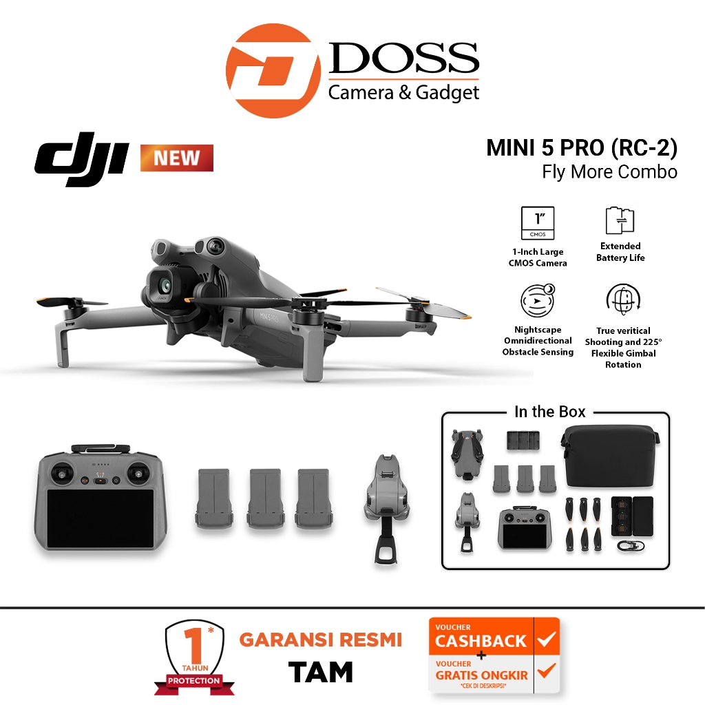 Jual DJI Mini 5 Pro Fly More Combo (DJI RC2) Camera Drone 1-Inch CMOS ...