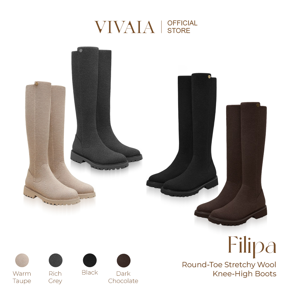 Jual VIVAIA Sepatu Wanita Round-Toe Stretchy Wool Knee-High Boots ...