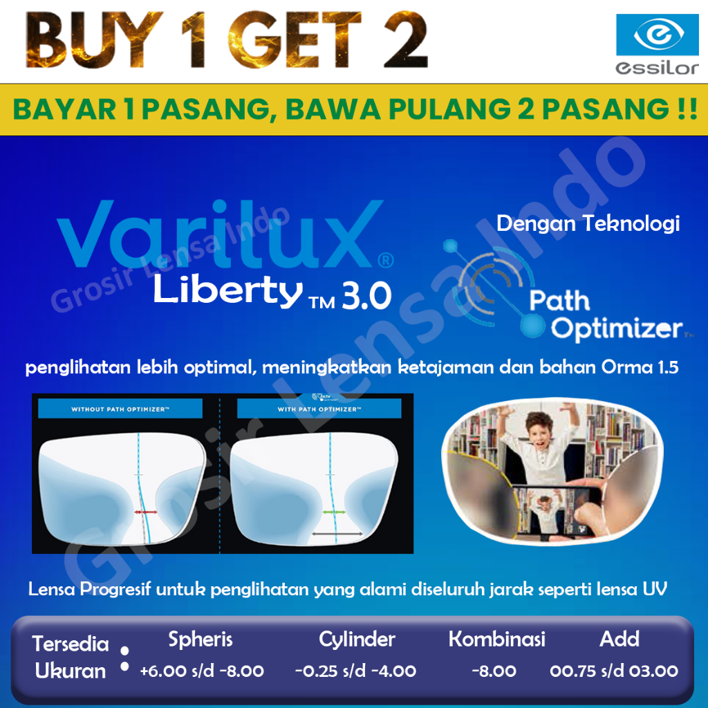 Jual Lensa kacamata Progresif ESSILOR Varilux Liberty Orma 1.5 Crizal ...